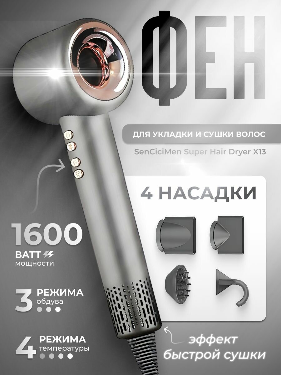 Фен для волос SenCiciMen Hair Dryer X13 Grey
