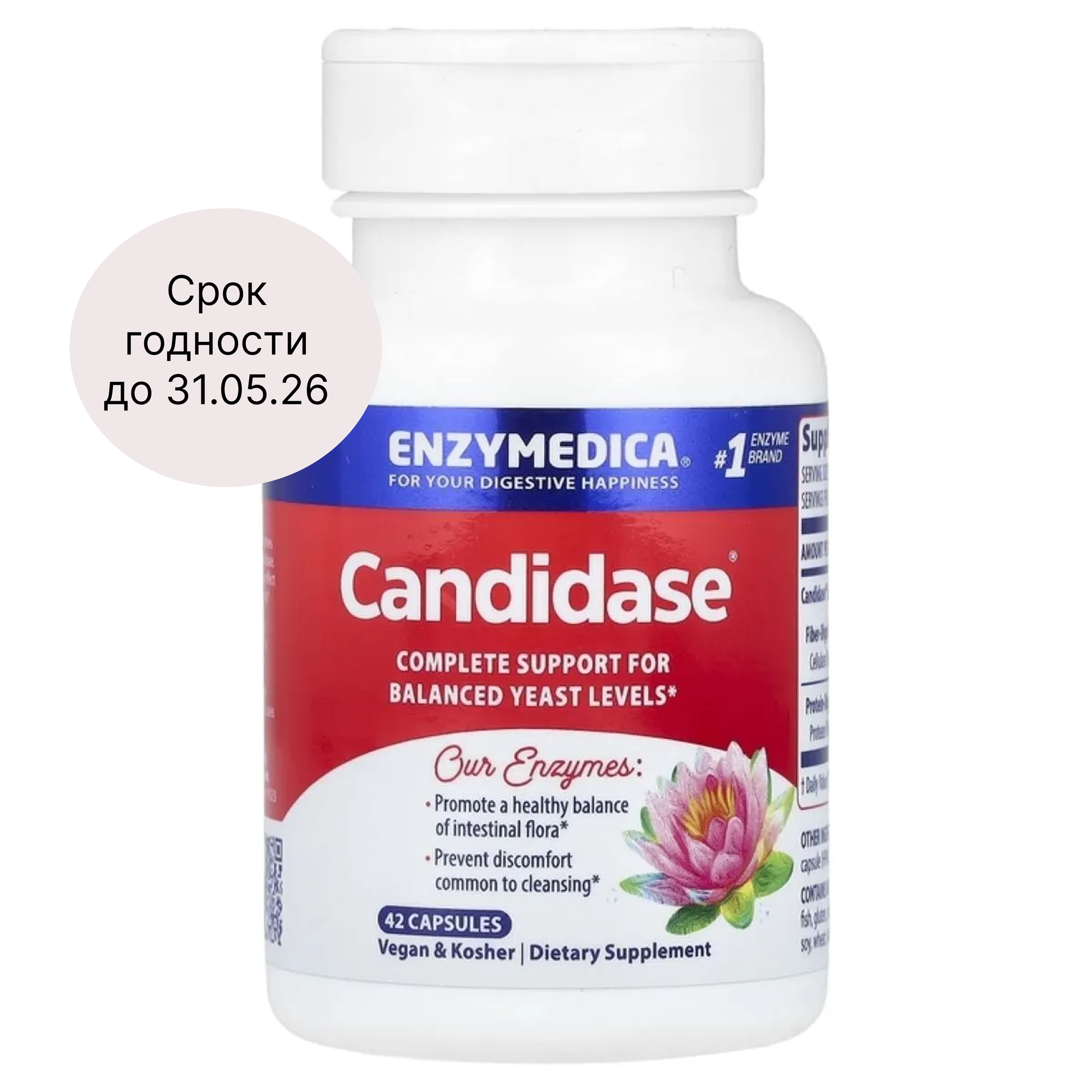 Кандидаза Enzymedica Candidase, для поддержки баланса микрофлоры, 42 капсулы