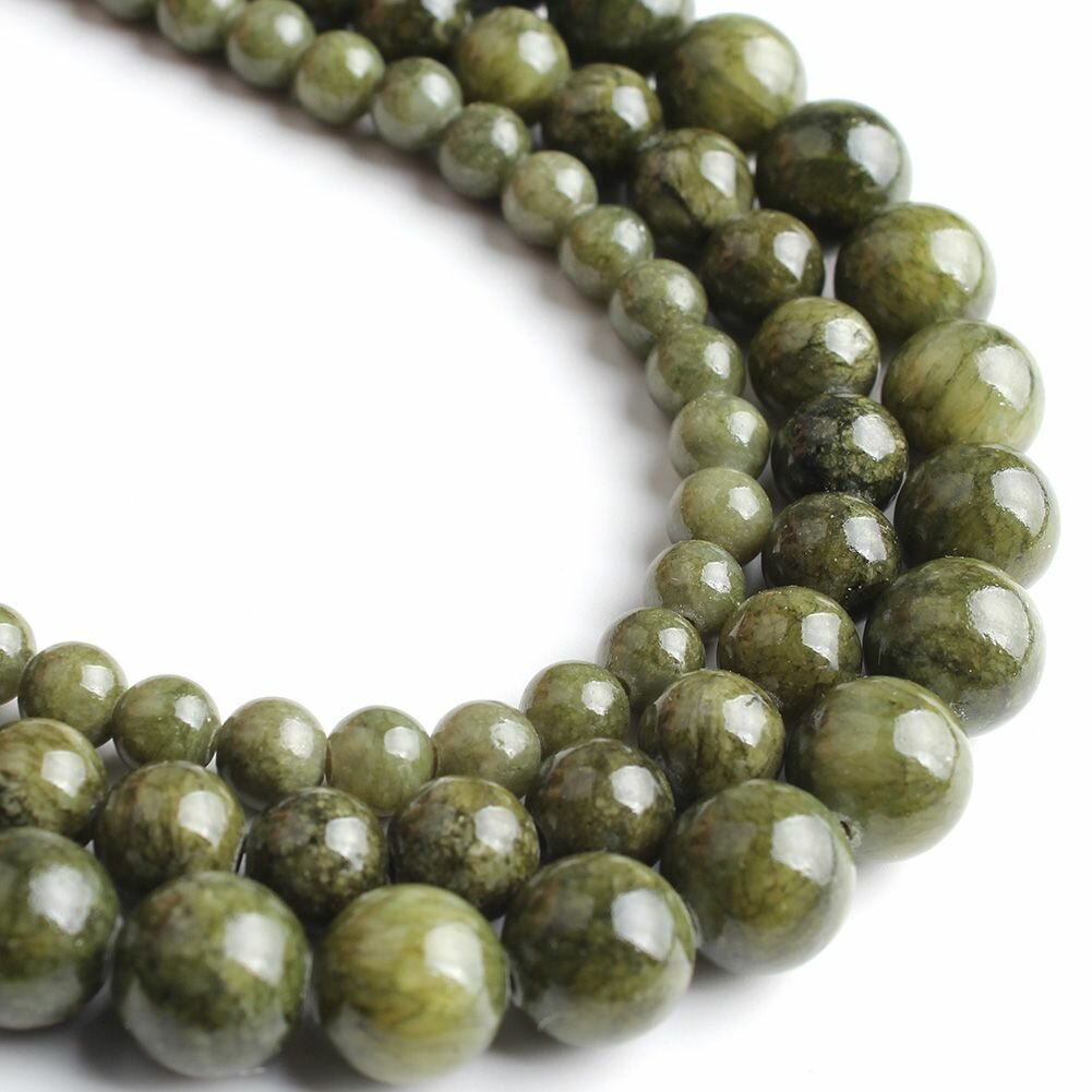 Зелено-травяная яшма природный камень для рукоделия и handmade украшений (браслеты, колье, серьги), 8 мм(около 46 шт)нить 38 см