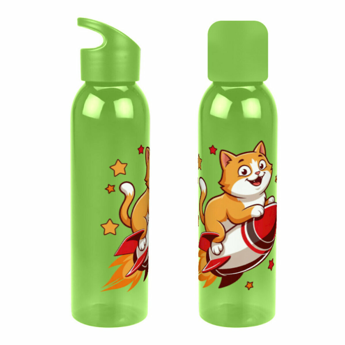 Бутылка для воды «Кот на ракете. Полет в космос. Космонавт» (зеленый)
