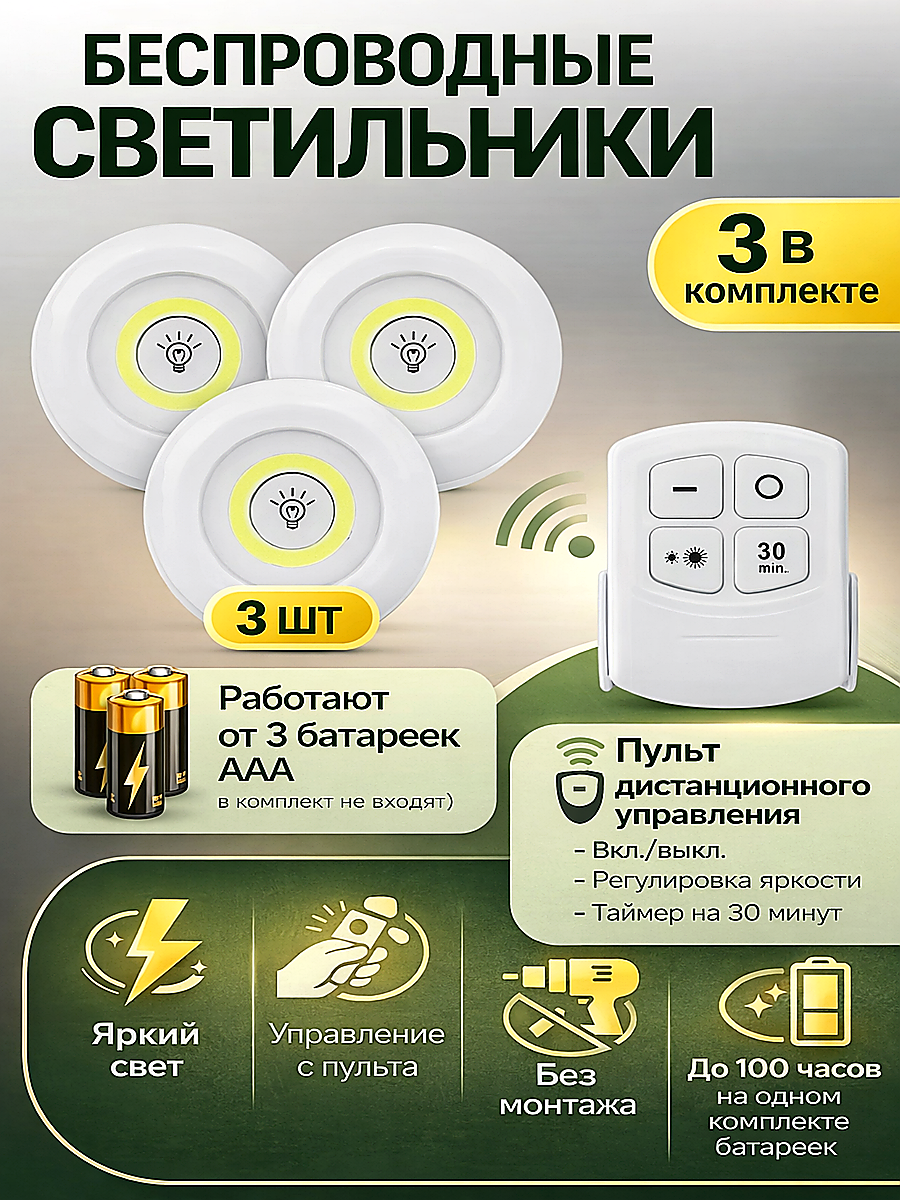 Светодиодный светильник / Светильник на батарейках / Подсветка с пультом
