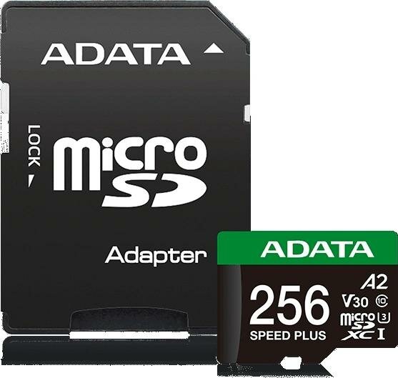 Флеш-карта ADATA microSDXC 256GB Speed Plus V30 A2 + адаптер (UD256GUI3V30A2SP-RA1)