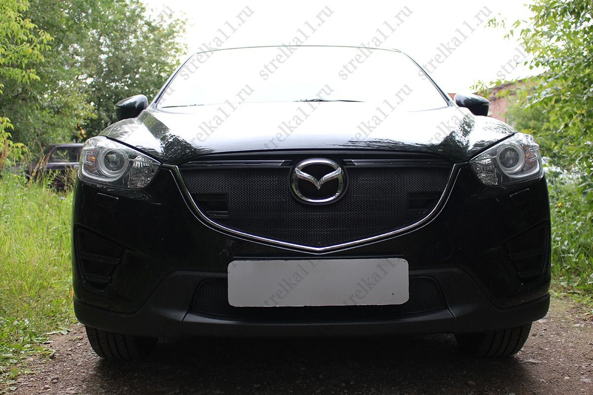 Защитная сетка радиатора с окантовкой и защелками для Mazda CX-5 2015-2017 (I рестайлинг), 2шт, с ПТ
