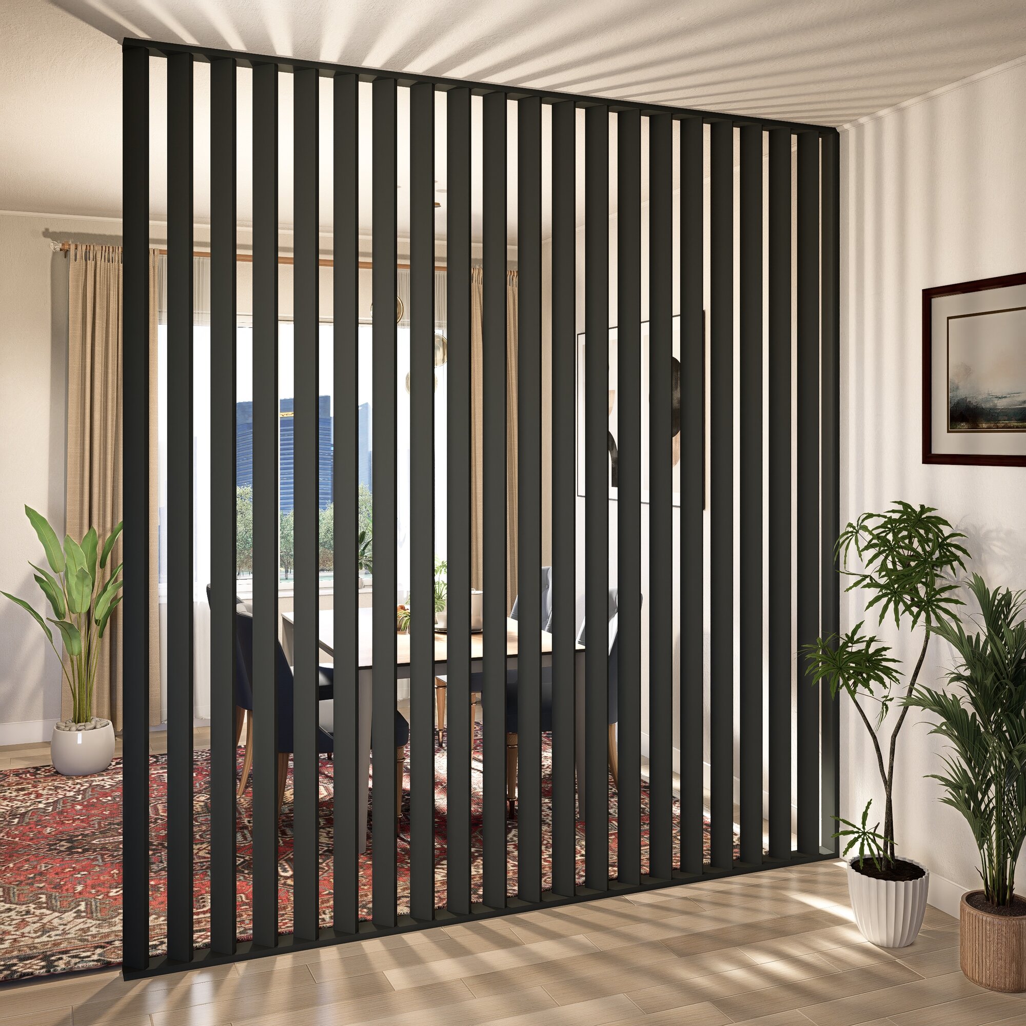 Реечная перегородка для зонирования пространства 2582мм, Черный
