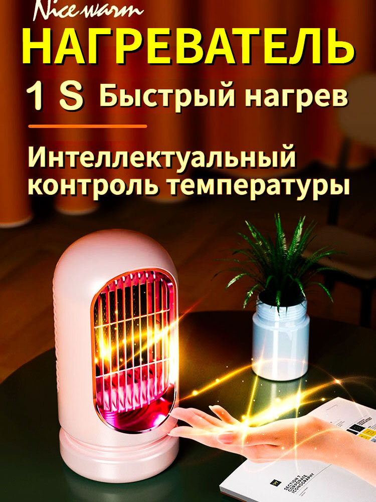 Обогреватель тепловентилятор 1200W, PTC-керамика, защита от перегрева и опрокидывания, тихий <36дБ, для помещений до 30 м