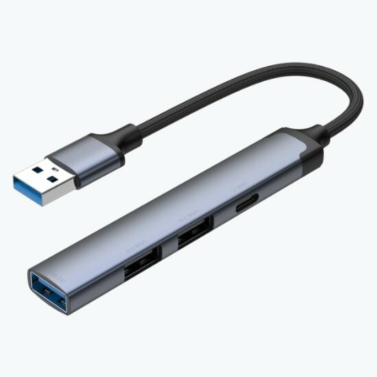 Хаб (разветвитель) Deppa USB-A 3.0 + 2xUSB-A 2.0 + USB-C, серый(73143)