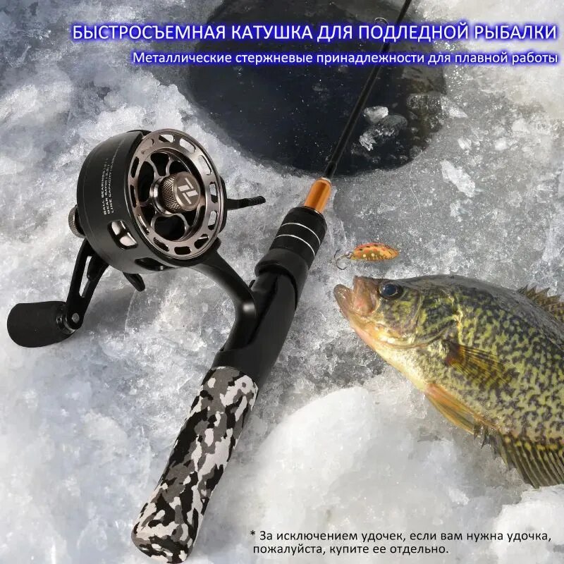 LEDFISHING Катушка инерционная для подледной рыбалки диаметр 65 мм, черная — фото 1