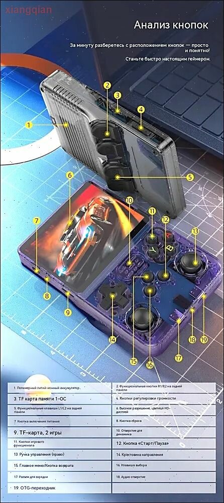 Игровая портативная мини консоль R36S с джойстиками 128G, коричнево-красный