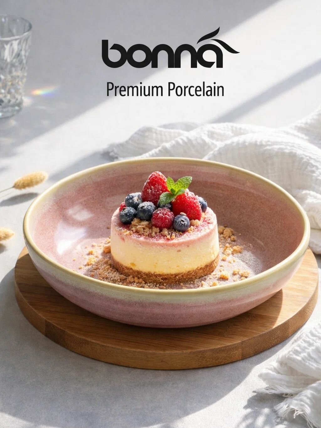 Тарелка глубокая, салатник розовый Bonna "Пинк" 1 шт, 18 см, 650 мл. Ударопрочный, профессиональный фарфор. Pott Pink&Terra (Турция)