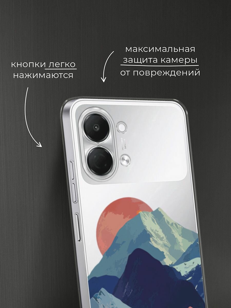 Чехол на Tecno Spark Go 3 / Текно Спарк Го 3 с принтом Закат в снежных горах, прозрачный — фото 1