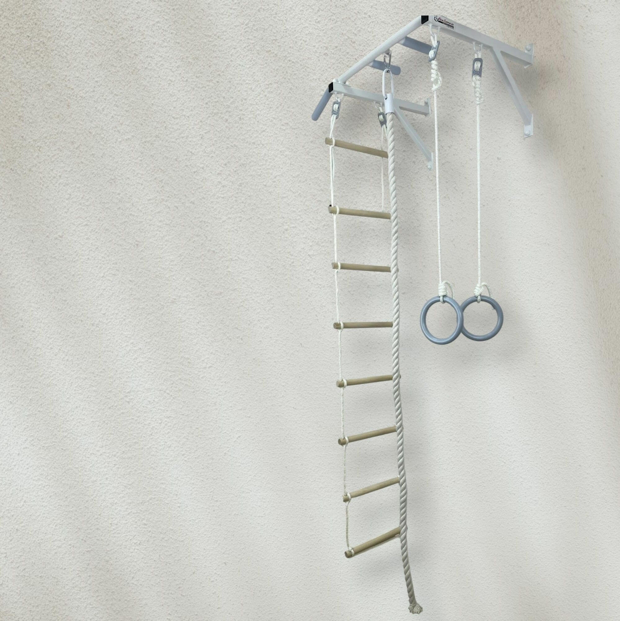 Комплект Турник настенный 3 в 1 "Добрыня" с Пластиковыми Кольцами, Канатом и Веревочной лестницей