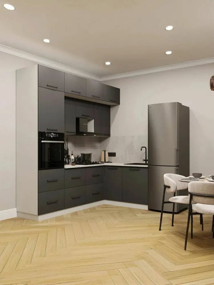 Модульная кухня угловая Тоскана ЛДСП 2,4х1,6 м, Графит/Гранит со столешницей и пеналом под духовой шкаф