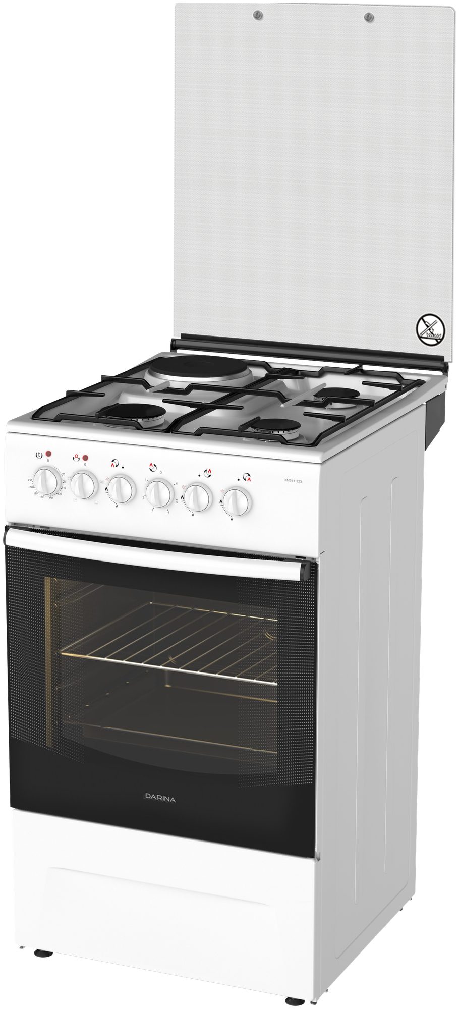 Плита DARINA 1A KM341 301 W, белая, 4 конфорки, 50 см x 56 см x 85 см, эмалированная сталь