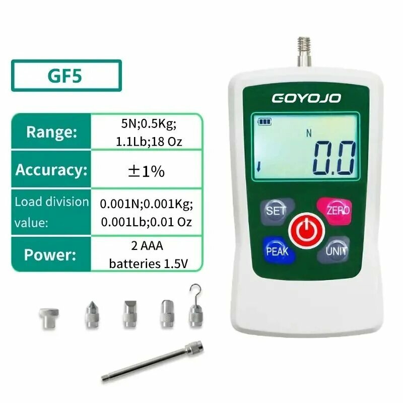 Цифровой динамометр GOYOJO GF5 5Н/0,5кг/1,1lb/18oz для измерения тяги и сжатия