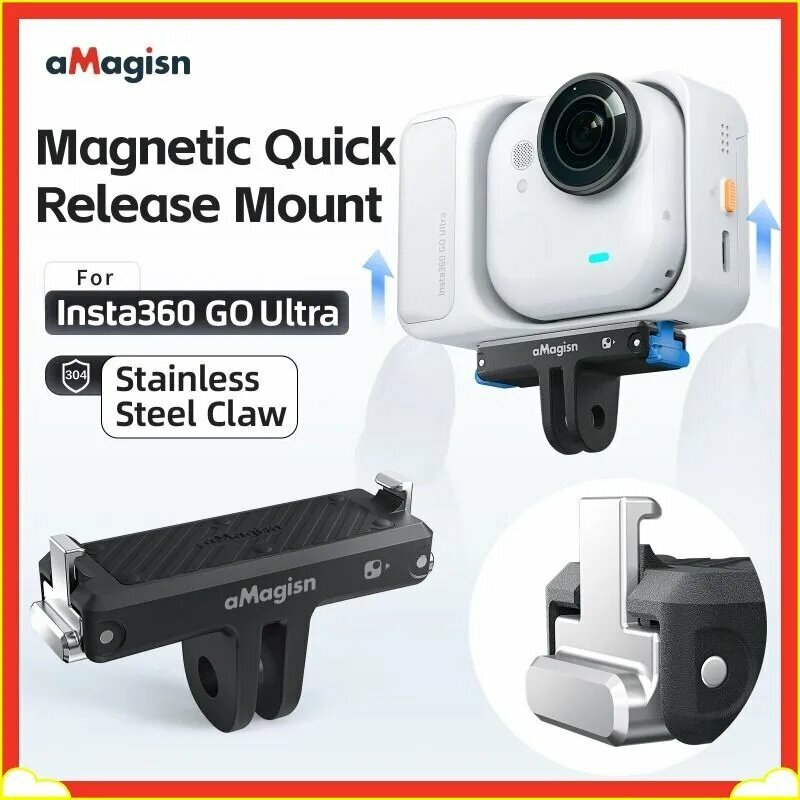 Быстросъемное крепление aMagisn для Insta360 Go Ultra, пластиковое магнитное основание с зажимами из нержавеющей стали