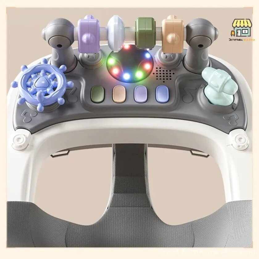 Детские ходунки Babywalker для детей, съемная игровая панель, музыка и свет, серый цвет — фото 1