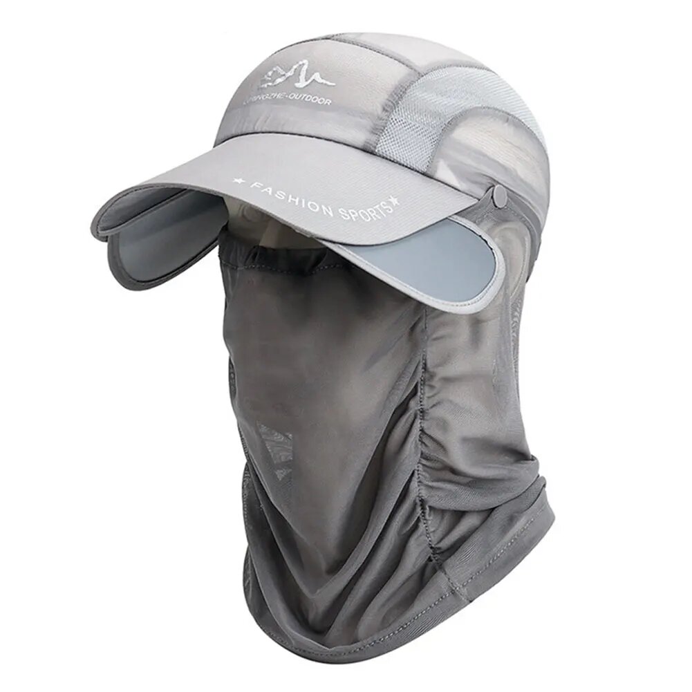 Солнцезащитная кепка для рыбалки со съемным широким козырьком и защитой для шеи, Серый, Light Grey