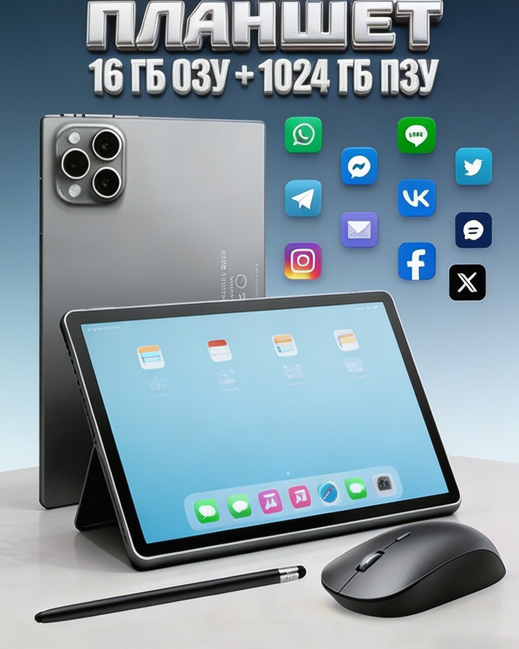 Планшет игровой мощный Pro 12, Galaxy, андроид15. С клавиатурой и мышкой. 11.6", 8800 мАч, Новинка.