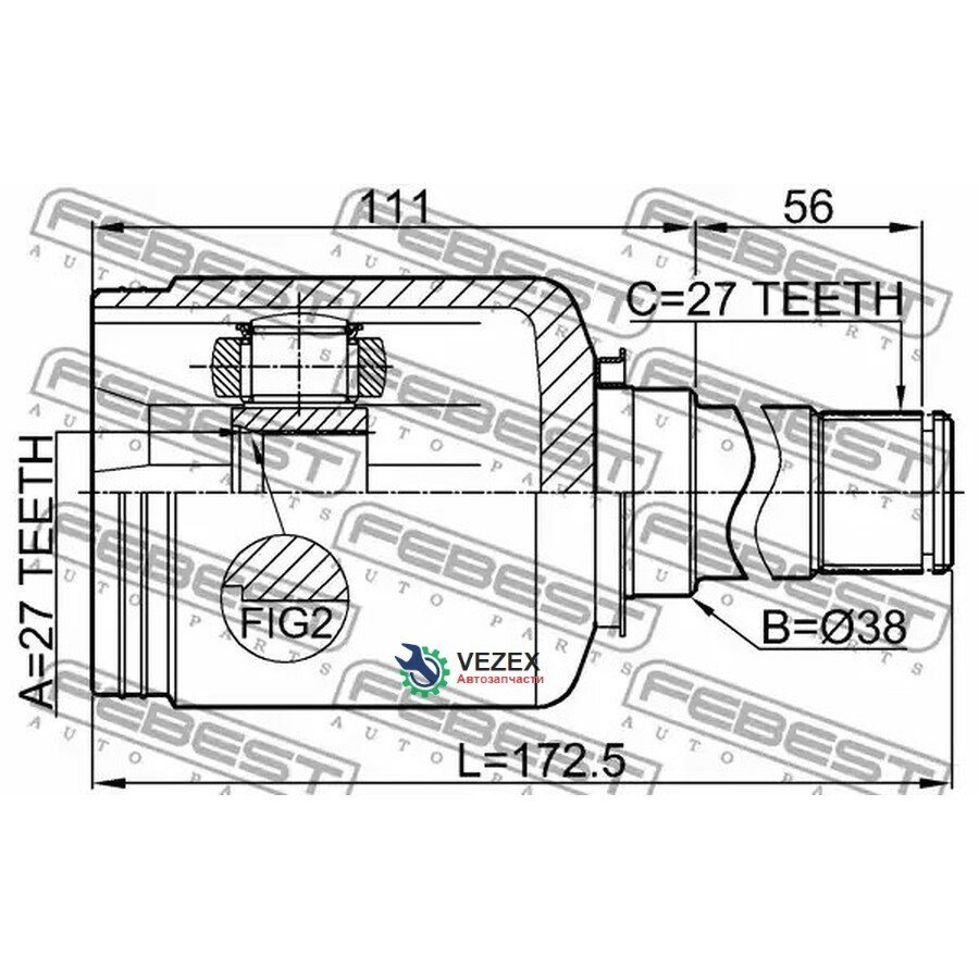 FEBEST 1611-221FRH ШРУС внутр правый MERCEDES E W212 2008-2013 1611-221FRH