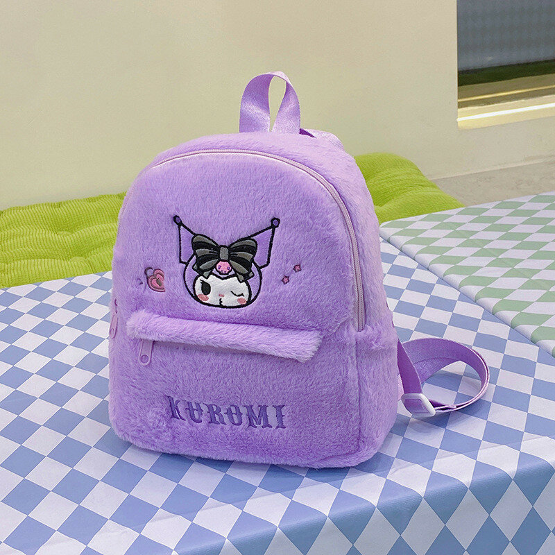 My melody plush backpack girls school bag with durable material for daily use, purple