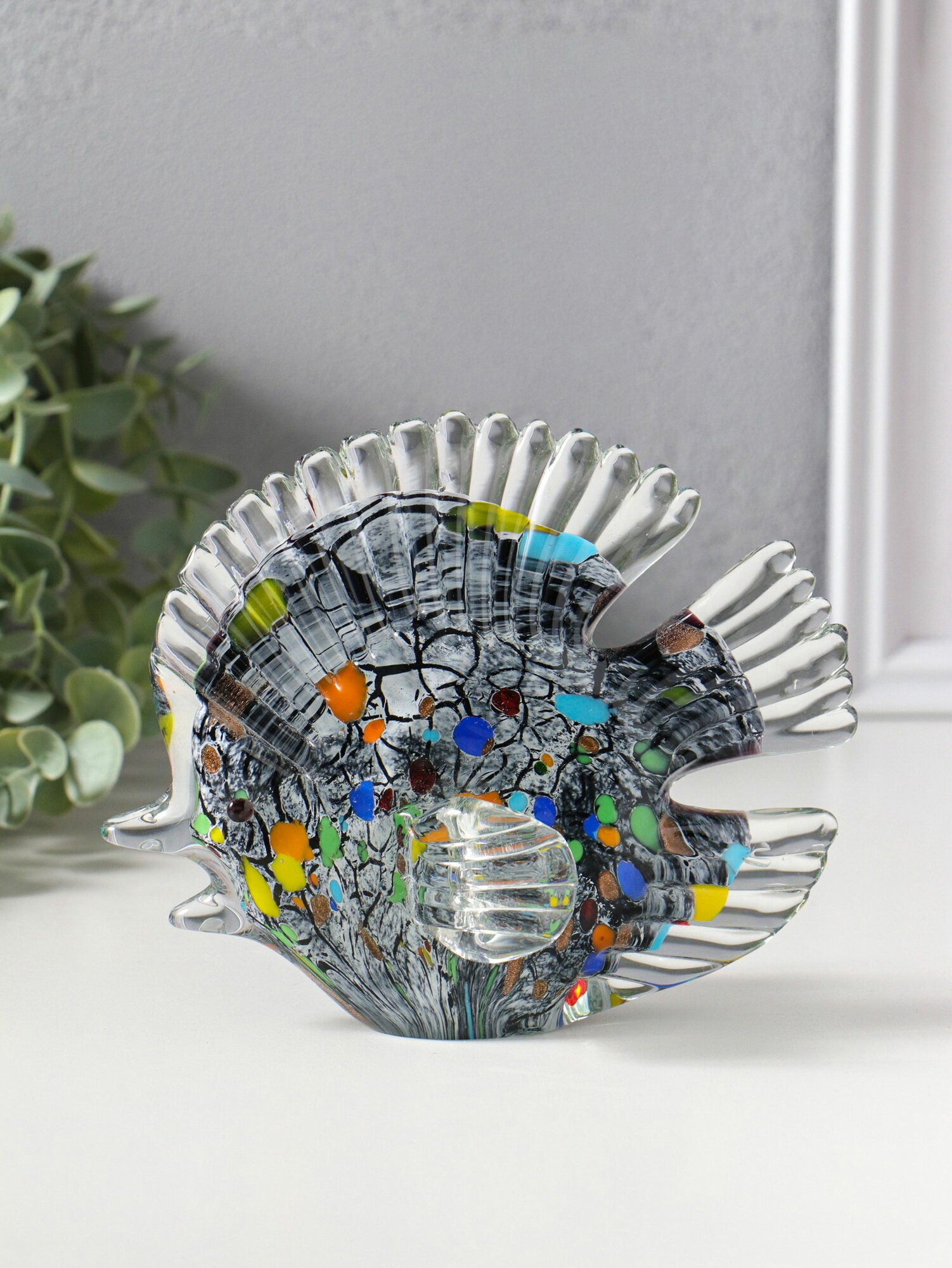 Фигурка стекло "Плоская пятнистая рыбка", под муранское стекло, 6.5x16x13 см