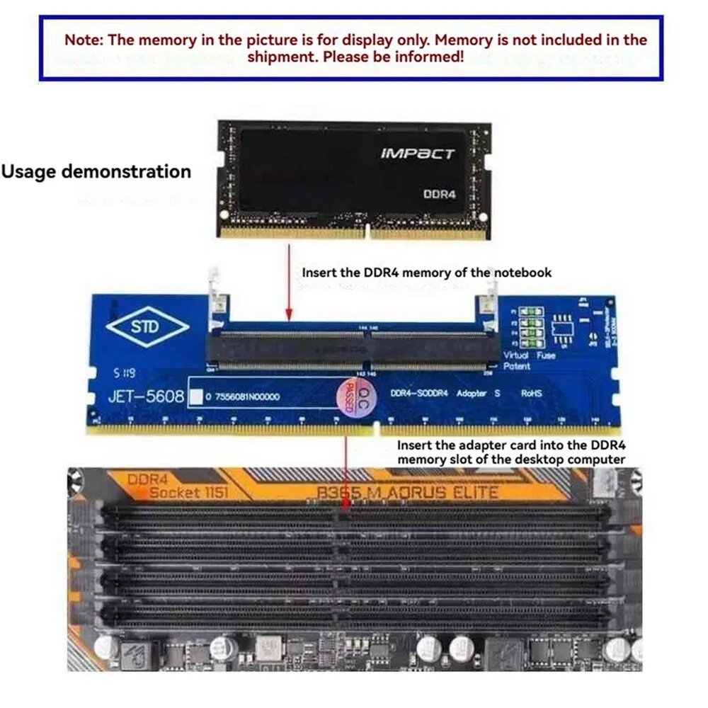 2 шт. адаптера оперативной памяти DDR4 для ноутбука и настольного компьютера SO-DIMM PC DIMM