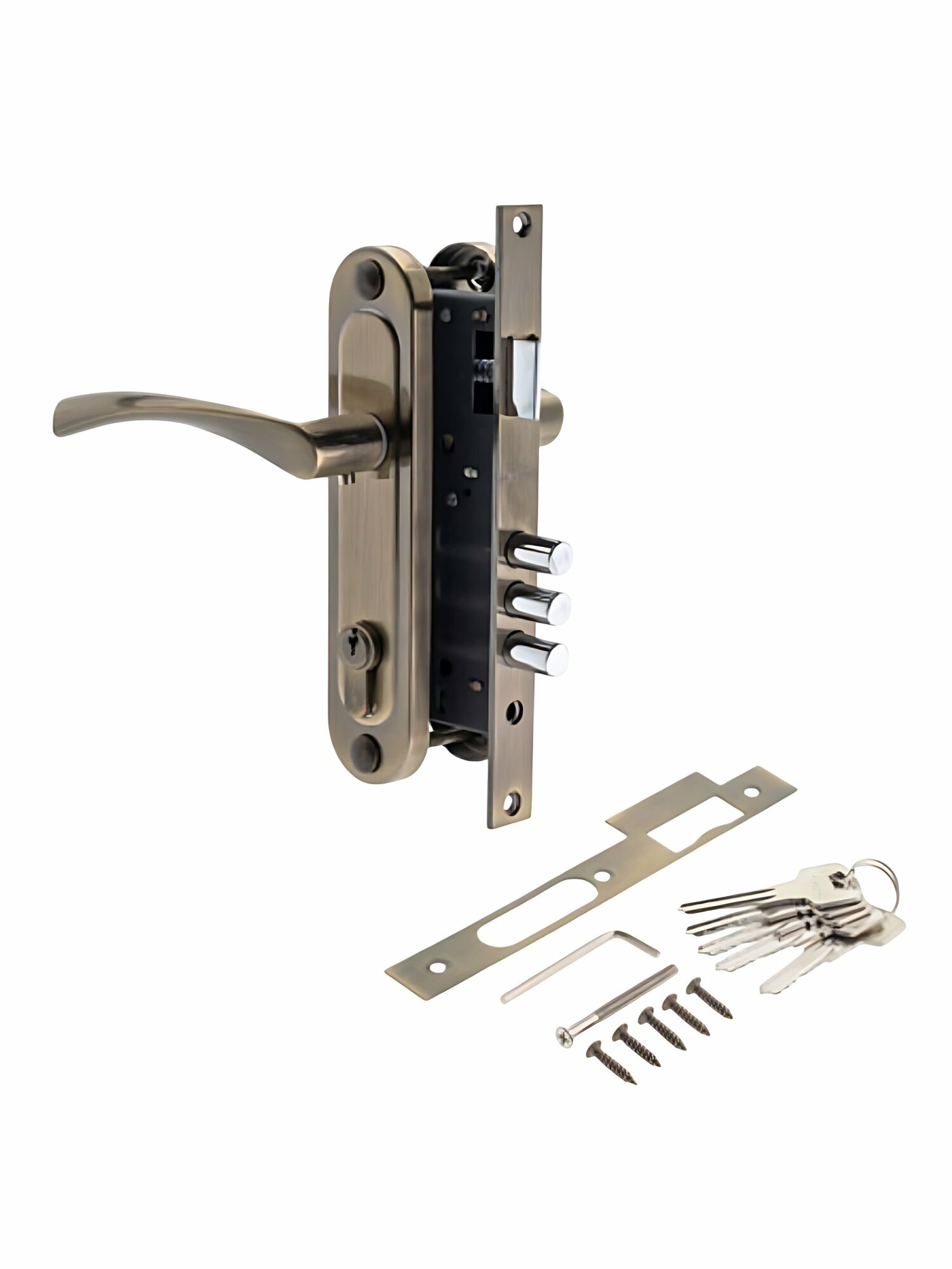 Замок врезной цилиндровый, Avers, 1523/60-AB, 28077, ручка в комплекте, цилиндровый, бронза