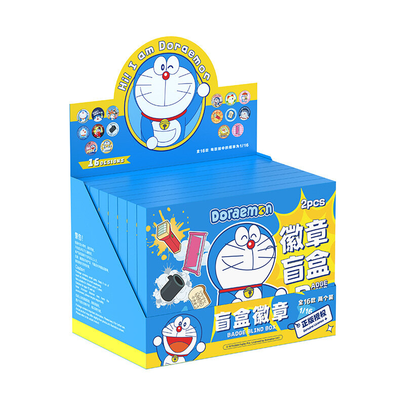 Официальные металлические значки Doraemon в слепых коробках — 8 маленьких коробок, всего 16 значков для брошей и