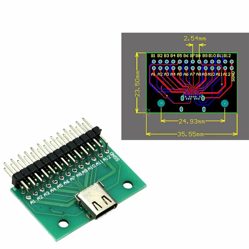USB 3.1 Type-C тестовая плата Model B, 24 контакта