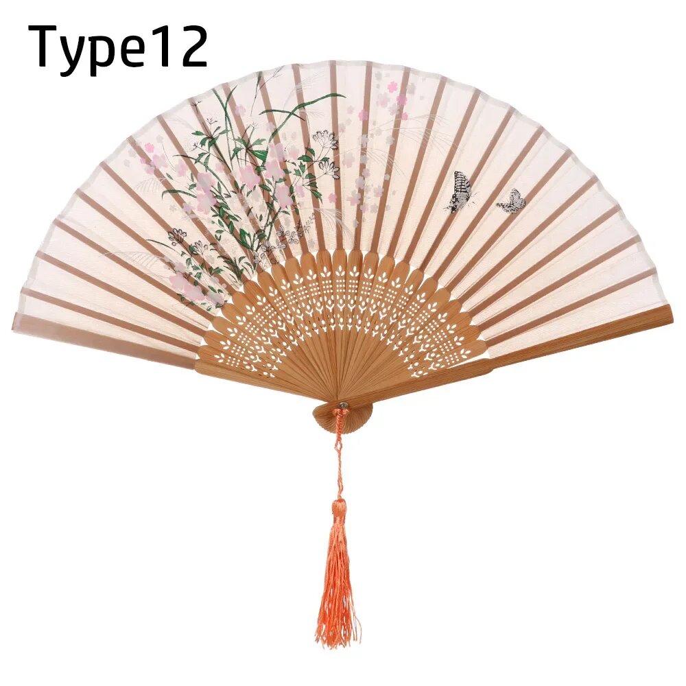 Складной шелковый бамбуковый веер в китайском стиле 12