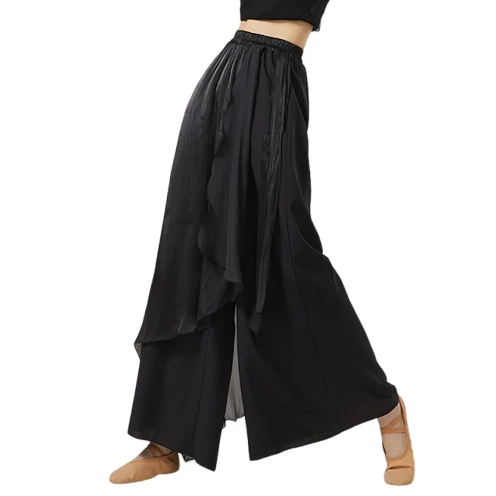 Танцевальные брюки-юбка шифон женские черные/белые S-XL XL, Black