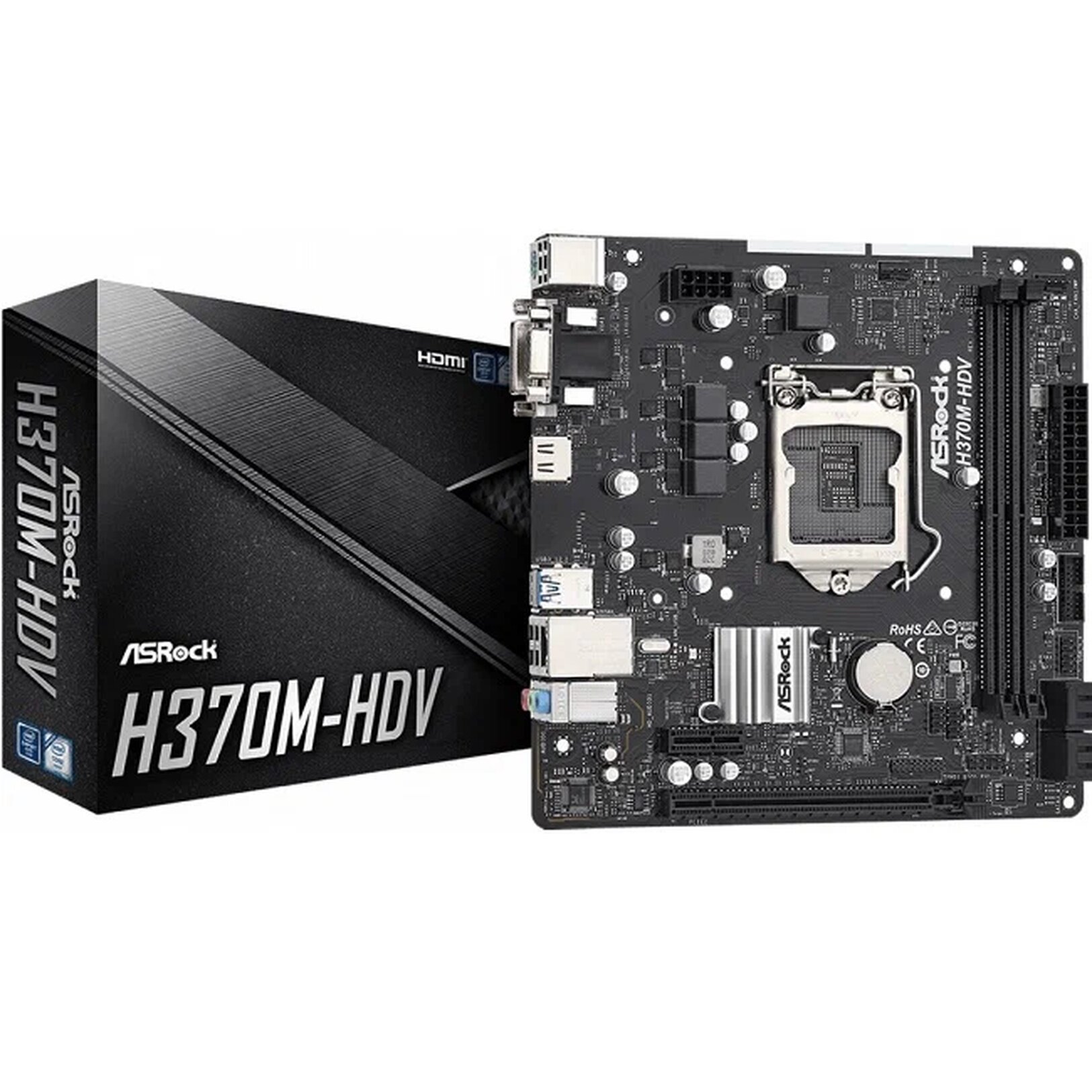 Материнская плата ASRock H370M-HDV (LGA1151v2/H370/2xDDR4/PCI-Ex16/PCI-Ex1/7.1CH/GLAN/USB3.0/D-SUB/DVI/HDMI/mATX)