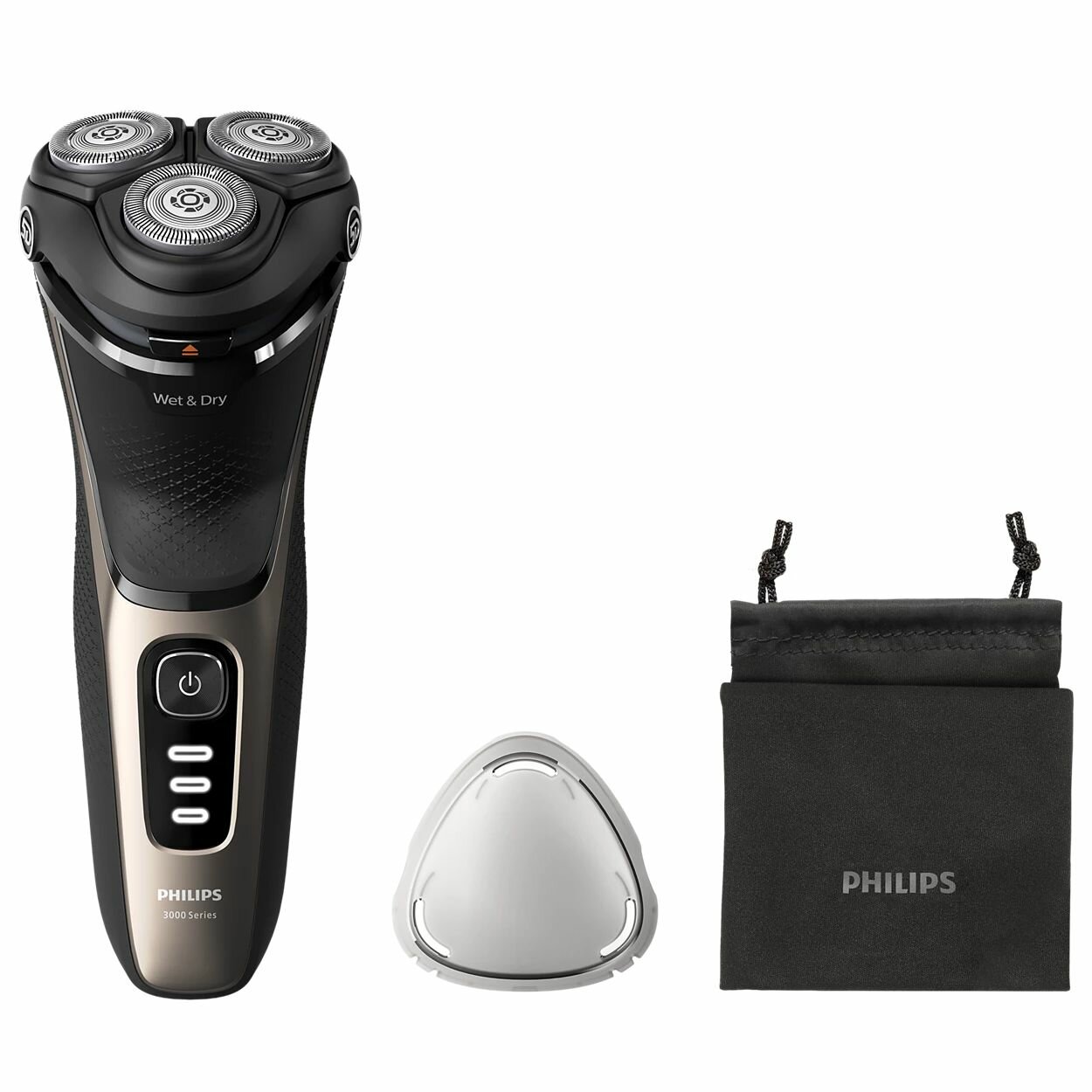 Электробритва Philips 3000 S3242/12, роторный, влажная/сухая, с триммером, IPX7, золотистая