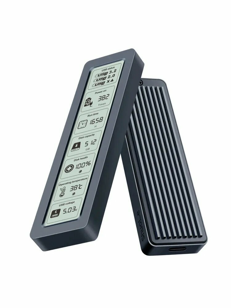 Шуоле (ShuoLe) SSD-коробка M.2 NVMe/SATA с ЖК-дисплеем, USB 3.2, 10 Гбит/с, алюминиевый корпус, мониторинг температуры и здоровья диска, поддержка OTG