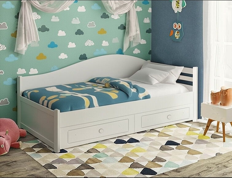 Кровать "аврора", массив дерева, с ящиками, ортопедическое дно, белая, 90x190 см