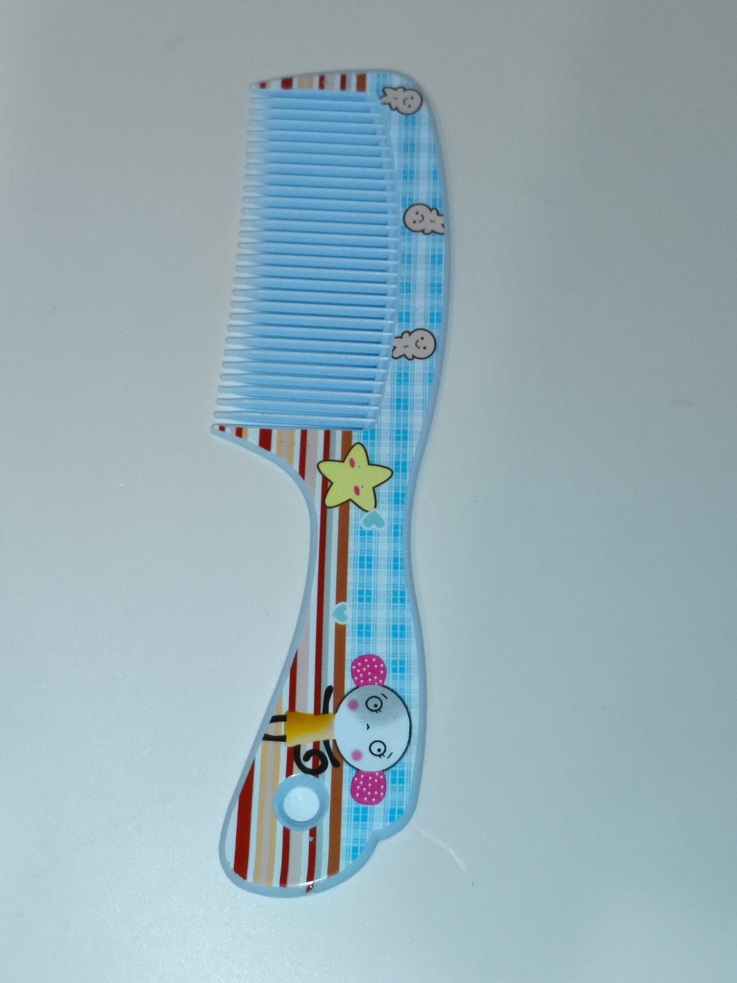Расческа гребень на ручке для волос , пластик, 20 см, цвет голубой с рисунком