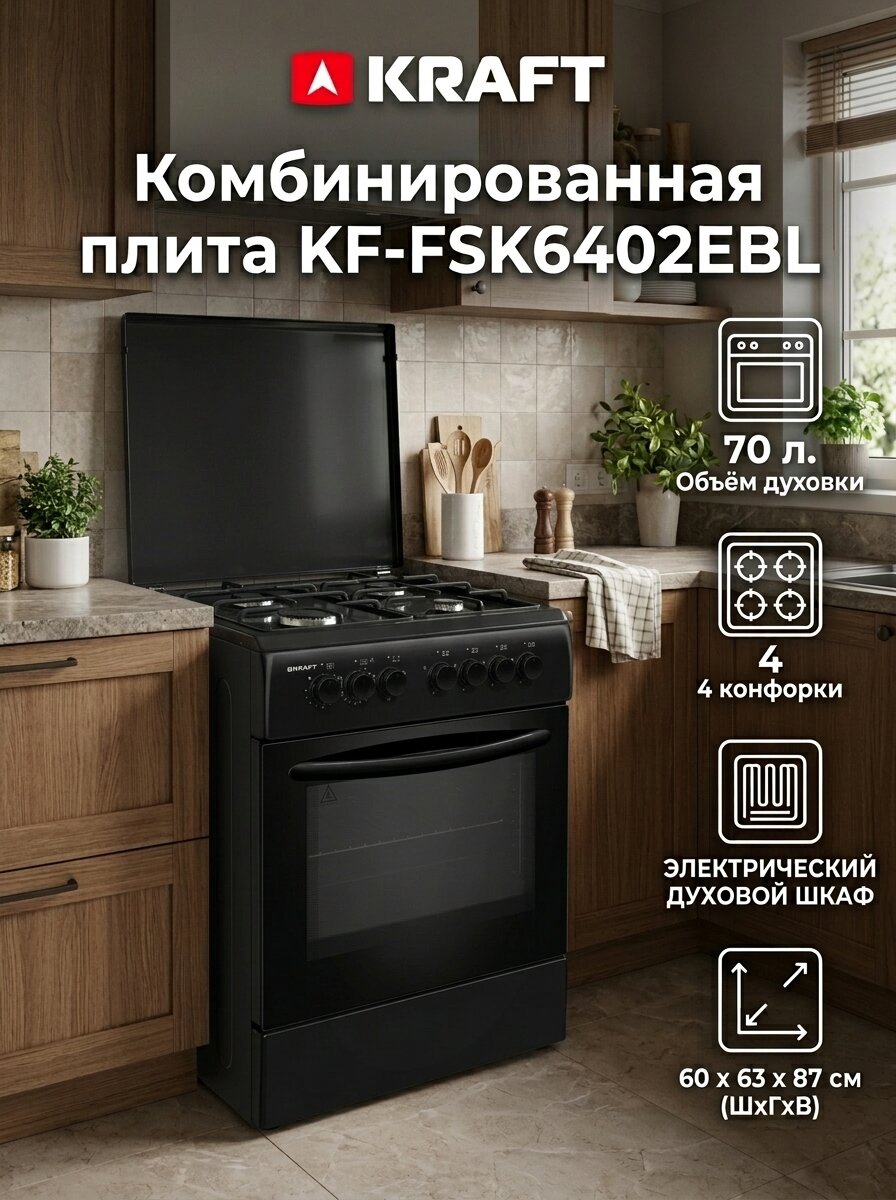 Комбинированная плита KRAFT KF-FSK6402EBL