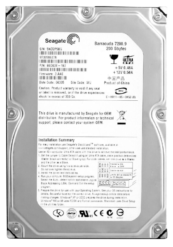 Жесткий диск Seagate ST3200827A 200Gb 7200 IDE 3.5" HDD