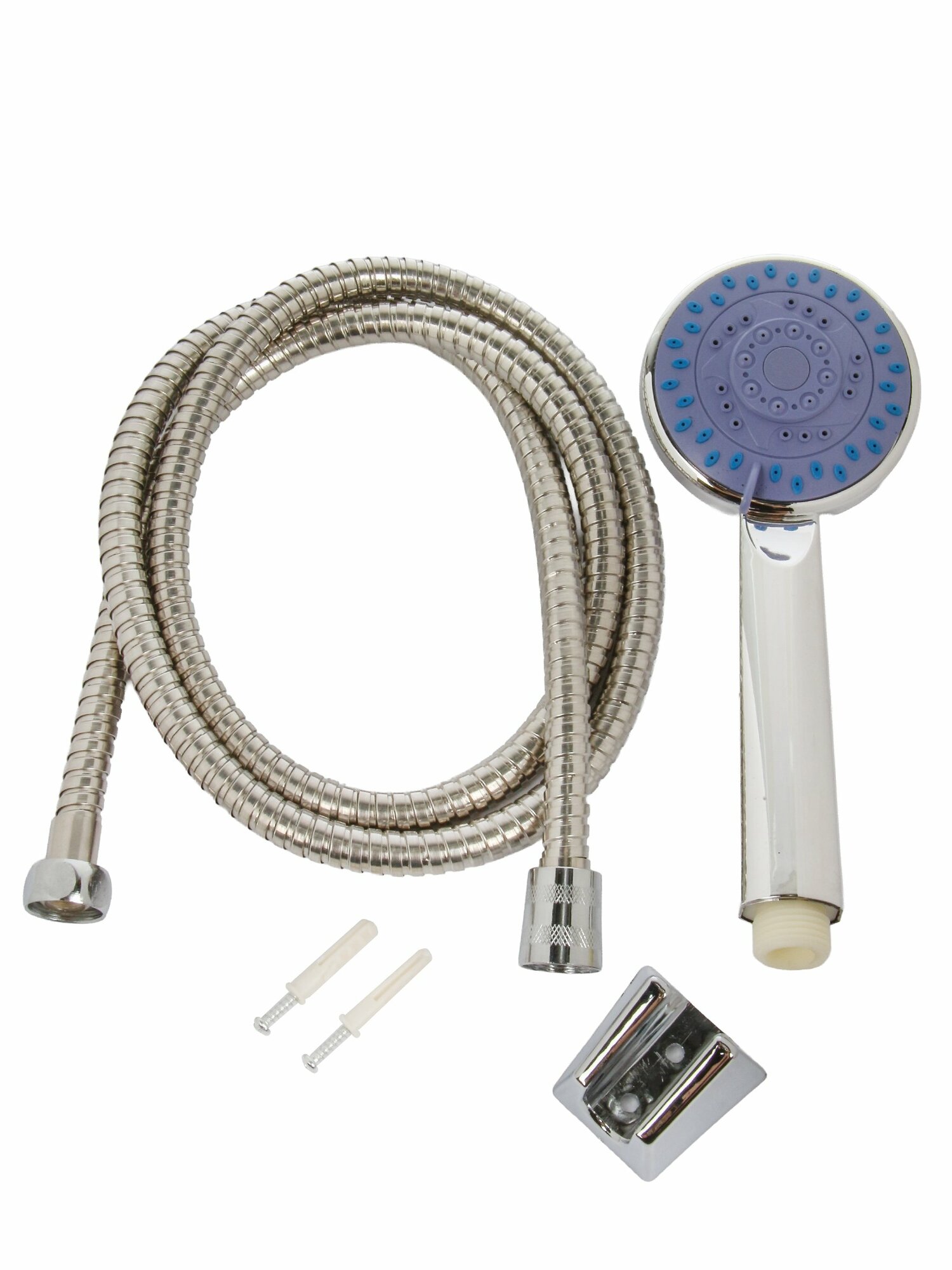 Лейка для душа ComfortFactor CF1 со шлангом и креплением, серебристая, артикул 70335-10, комплект для ванной комнаты
