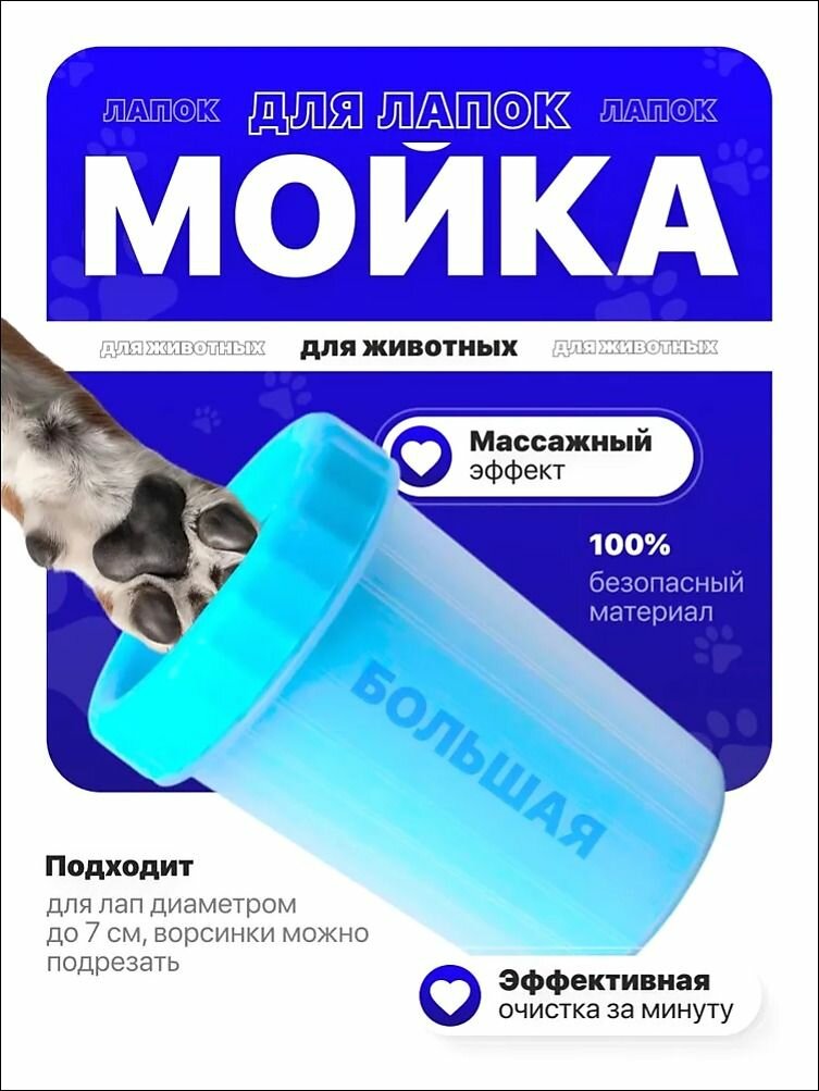 Лапомойка для мытья лап у собак крупных, средних и мелких пород, синяя