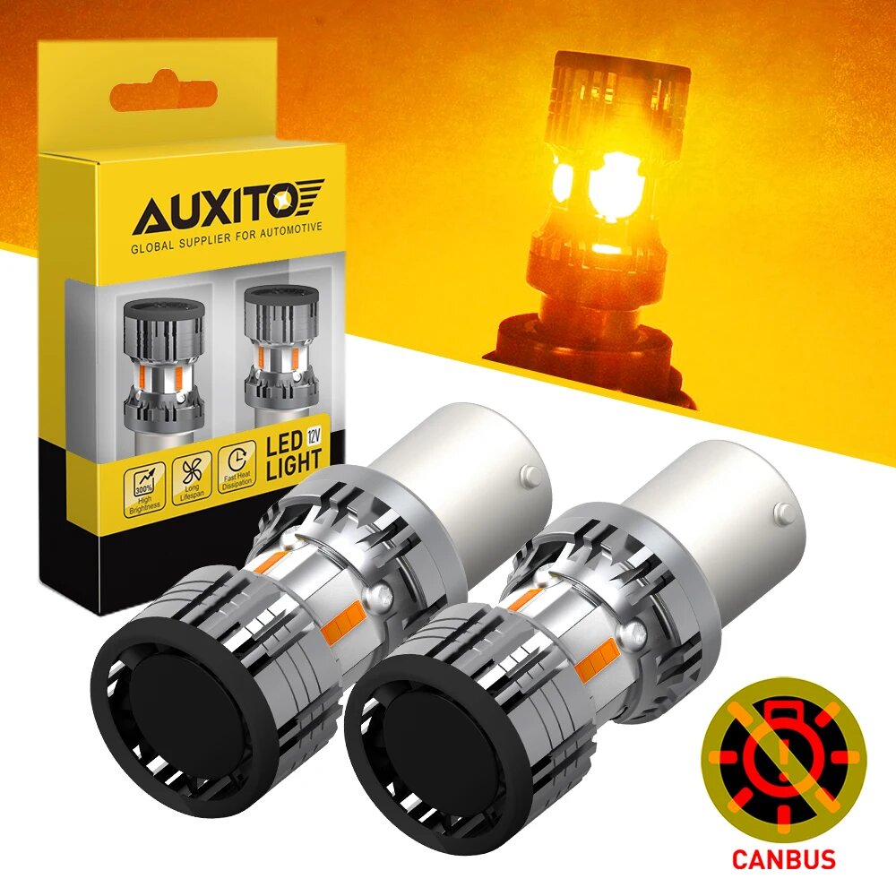 Светодиодная лампа AUXITO BAU15S 1156 BA15S P21W, 2шт, Янтарный, Canbus