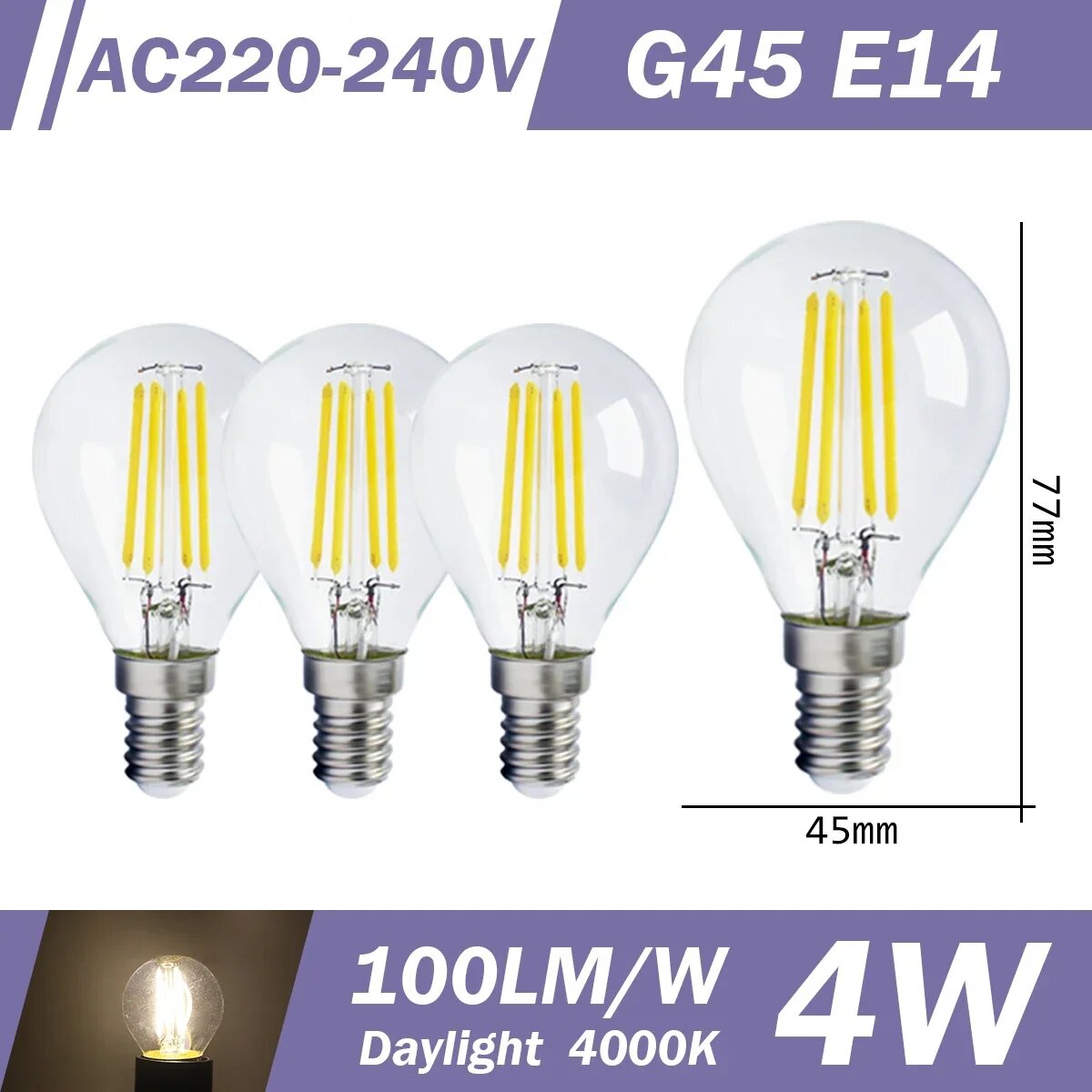4 штуки лампочки накаливания E27 B22 E14 Edison C35 A60 ST64 ретро LED свет AC220-240V винтажное теплое стекло лампа освещение для помещений, гостиной