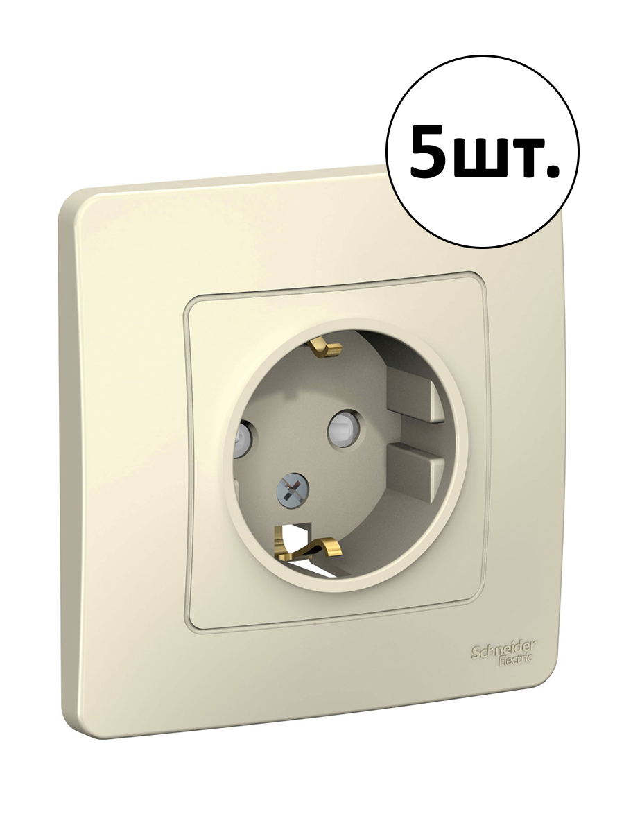 Розетка Systeme Electric Blanca с заземлением, с защитными шторками 16А, 250В молочный BLNRS001112 (комплект из 5 шт.)