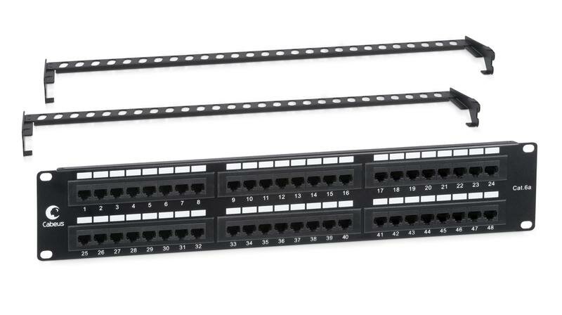 Патч-панель 19дюйм 2U 48 портов RJ45 кат.6A Dual IDC с задн. кабельн. организатором Cabeus 7652c