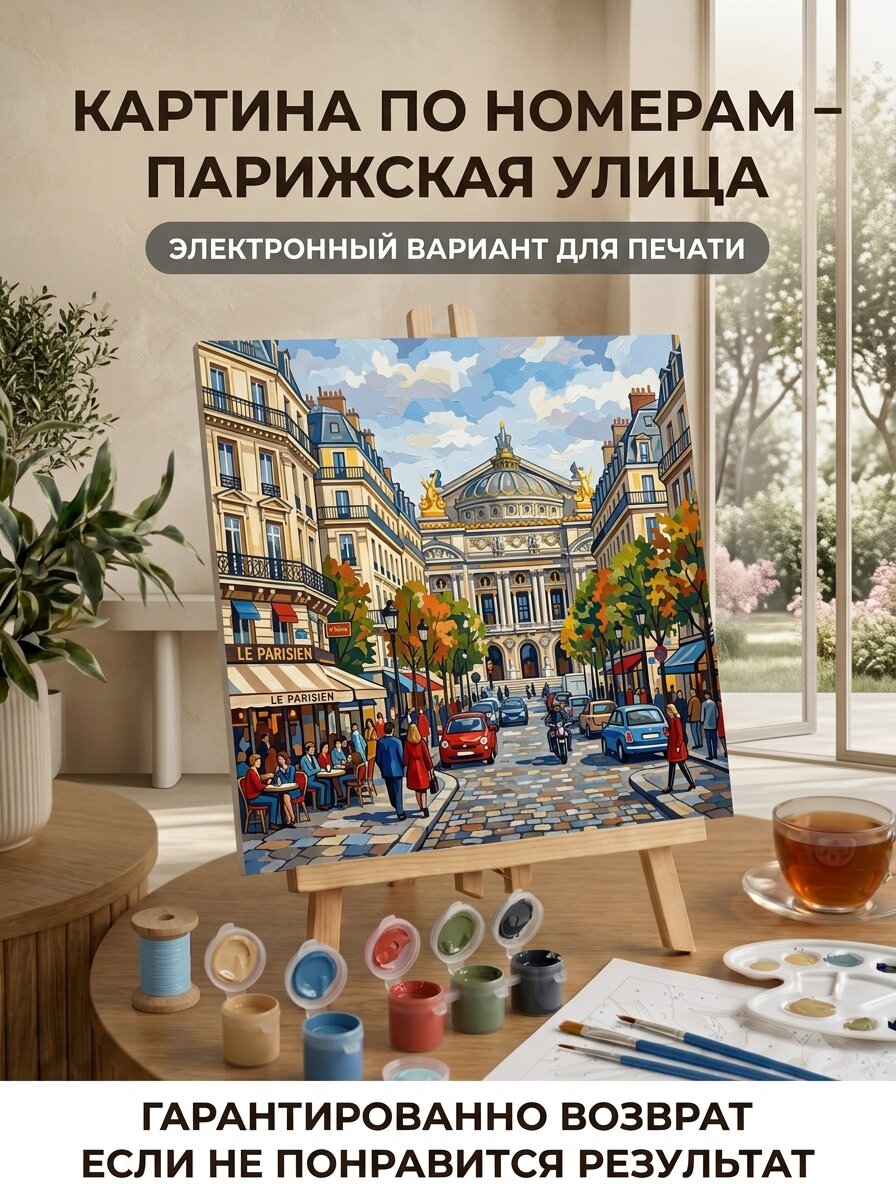 Картина по номерам "Парижская улица", на холсте, PDF-инструкция