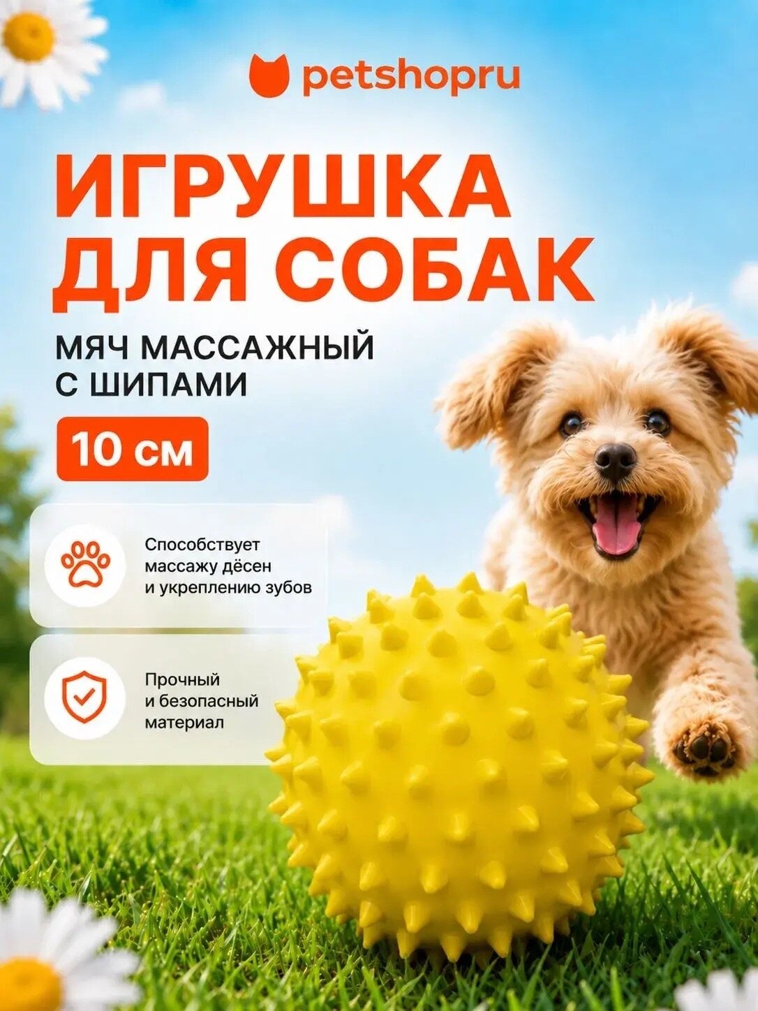 Игрушка для собак Массажный мяч с шипами, 10 см