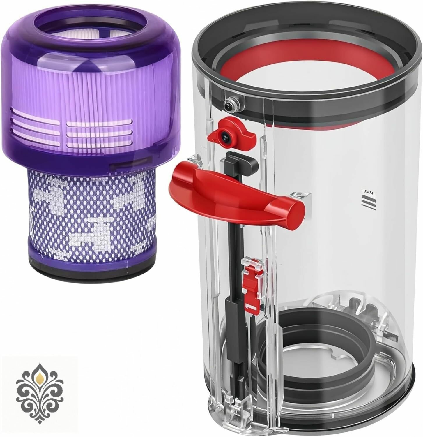Комплект для пылесоса Dyson V11: контейнер для пыли и фильтр HEPA, прозрачный корпус с красной кнопкой