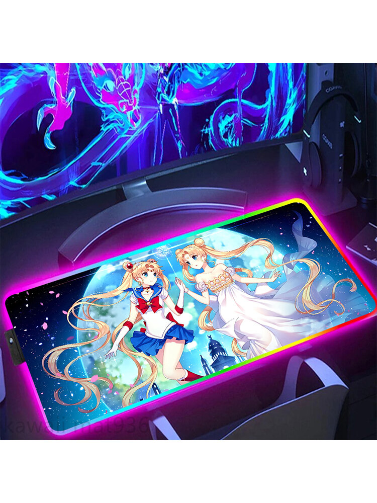 RGB LED Sailor Moon Тот же киберспортивный коврик для мыши для интернет-кафе, игровая клавиатура XXL, размер 40x90xxl