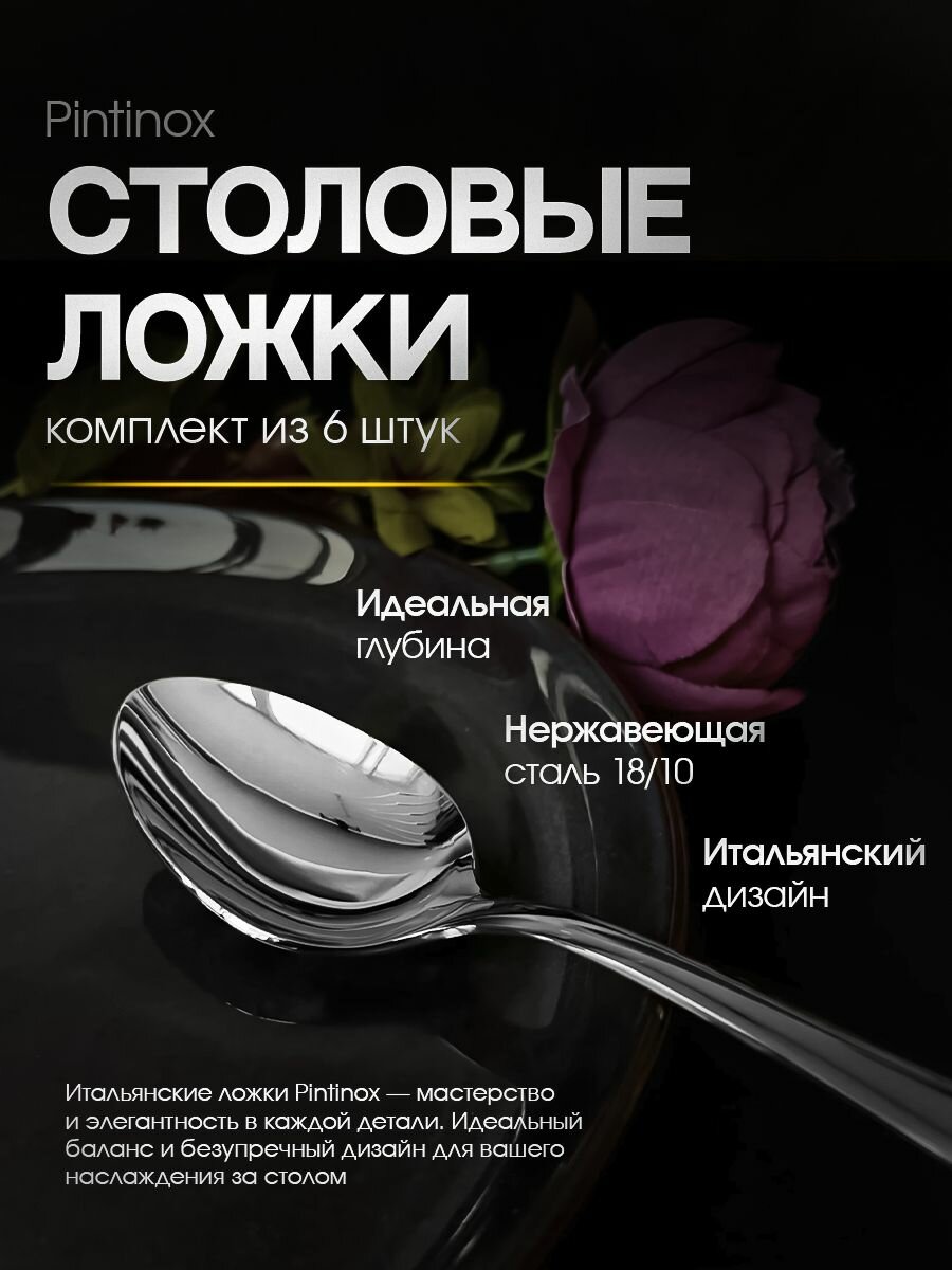 Pintinox Ложки столовые набор 6 шт Глубокие, большие, Pitagora, из нержавеющей стали 18/10