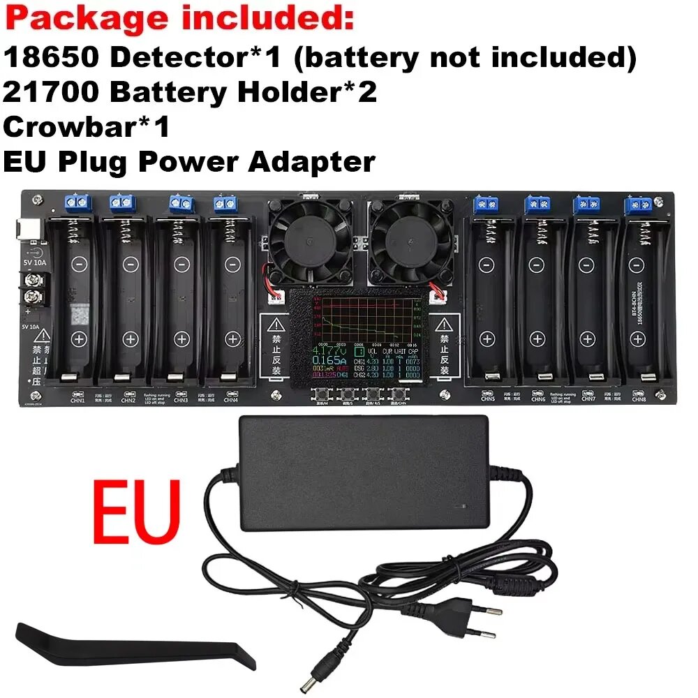 Gaqqee 8-канальный тестер аккумуляторов 21700 18650 18650 EU Adapter